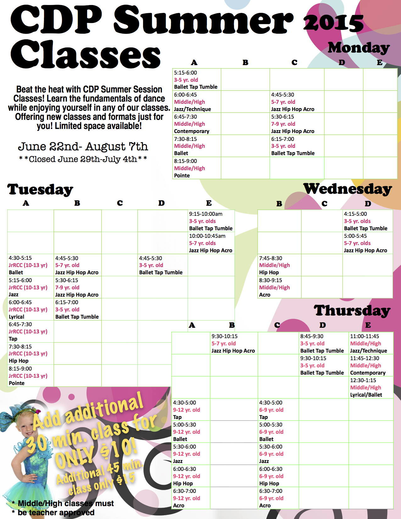 Summer Class Flyer 2015 Cary Dance Productions