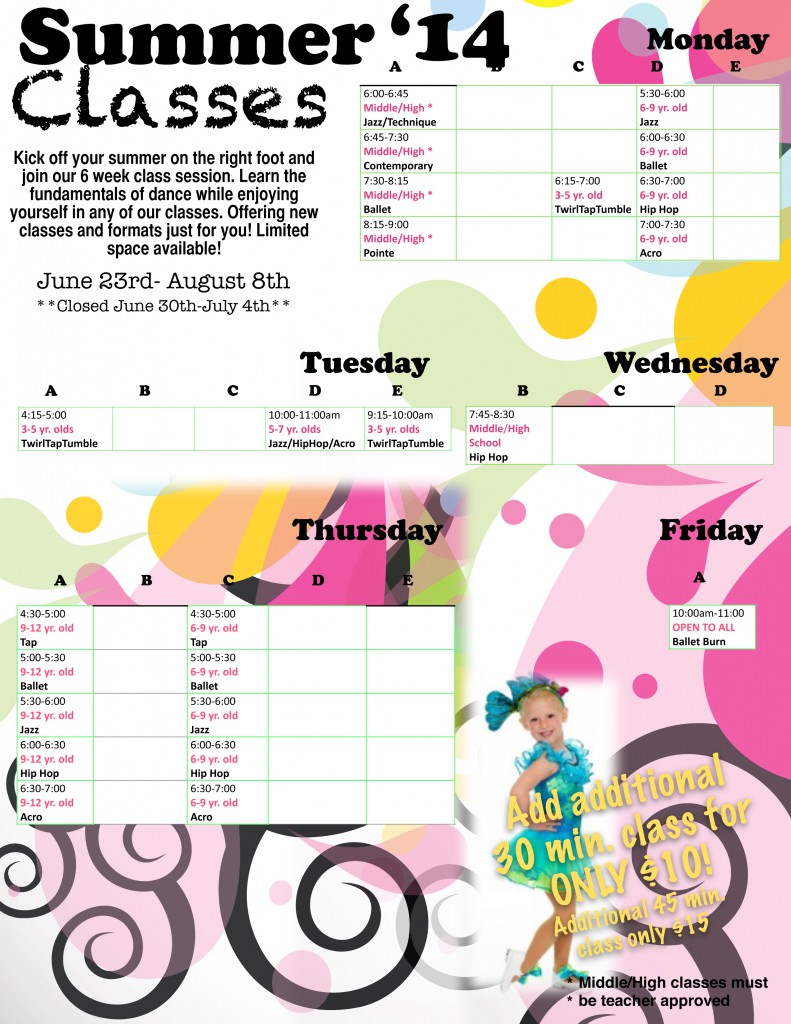 Summer Class Flyer 2014 – Cary Dance Productions