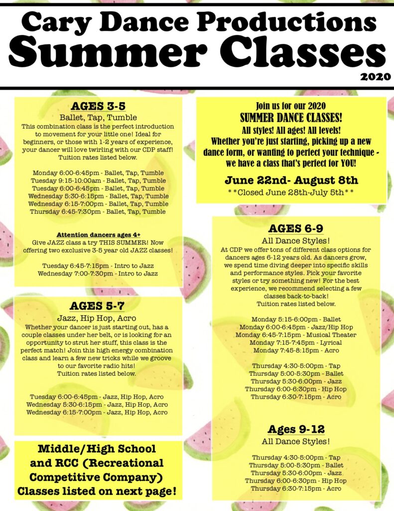 Summer Class Flyer 2020 – page 1 – Cary Dance Productions