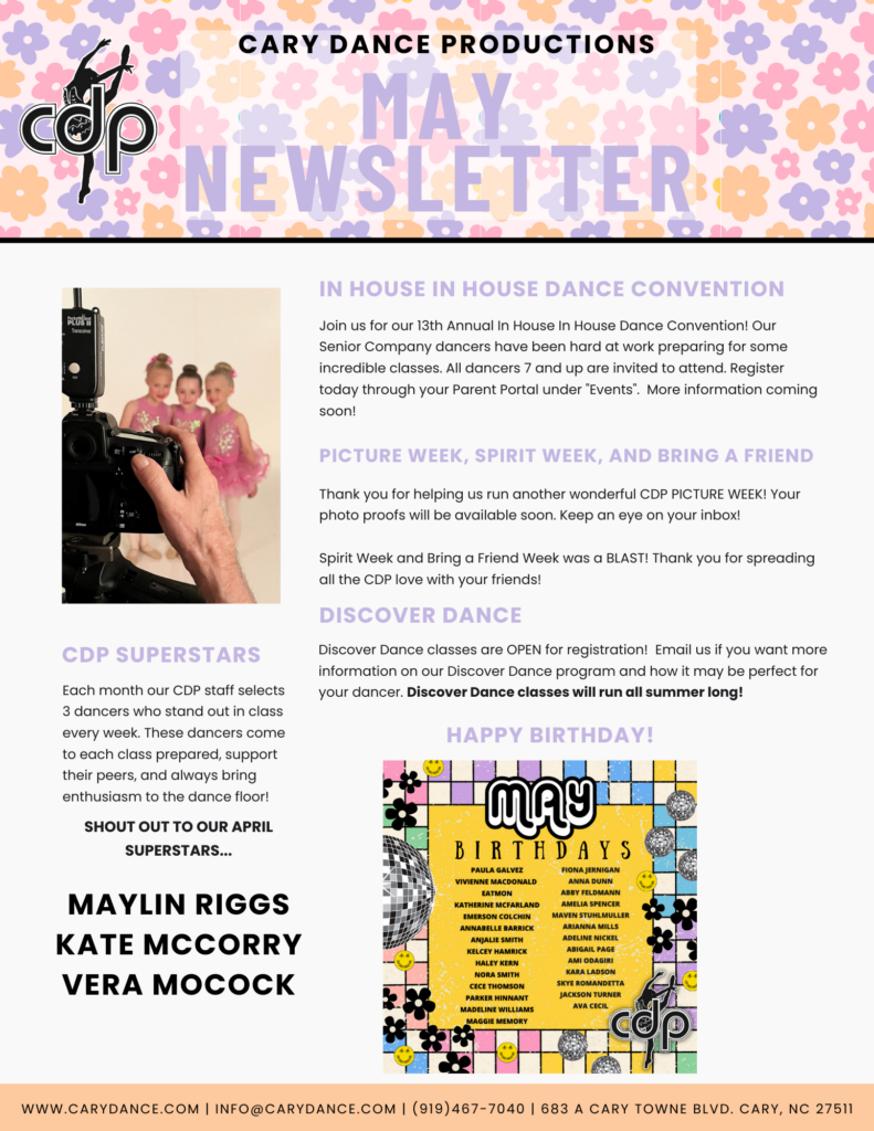 Monthly Newsletter – Cary Dance Productions